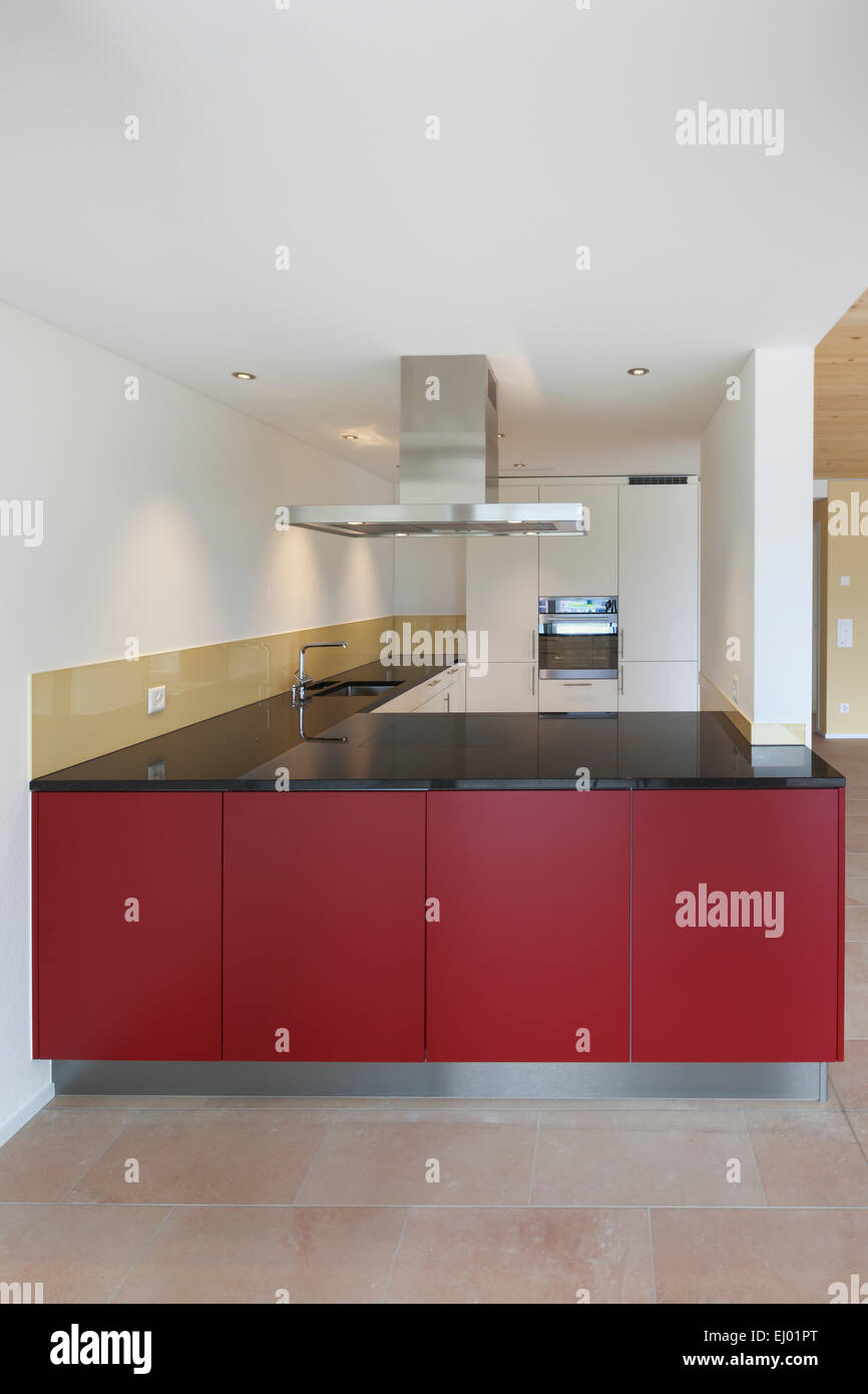 Architecture, chrome steel, house, home, interior, kitchen, Switzerland ...