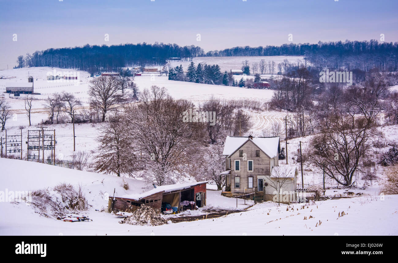 Old house and the snow covered landscape of rural York County ...