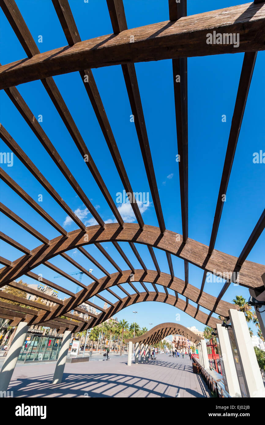 Barcelona,Spain,interesting wooden structure on the harbor Stock Photo ...