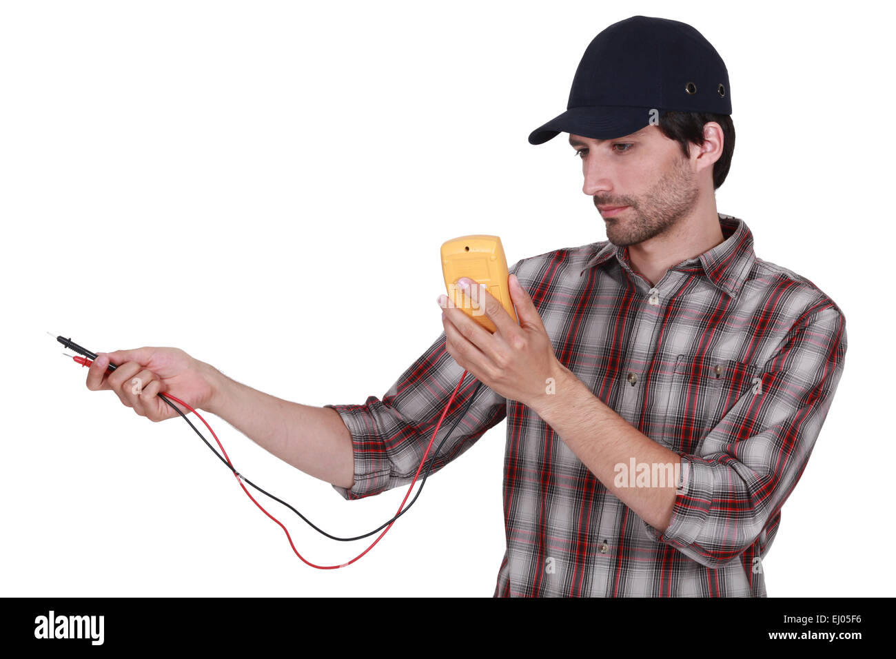Electrician with multimeter Stock Photo - Alamy