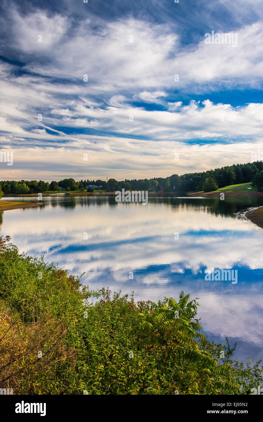 Reflections of clouds in Lake Pahagaco, near Spring Grove, Pennsylvania ...