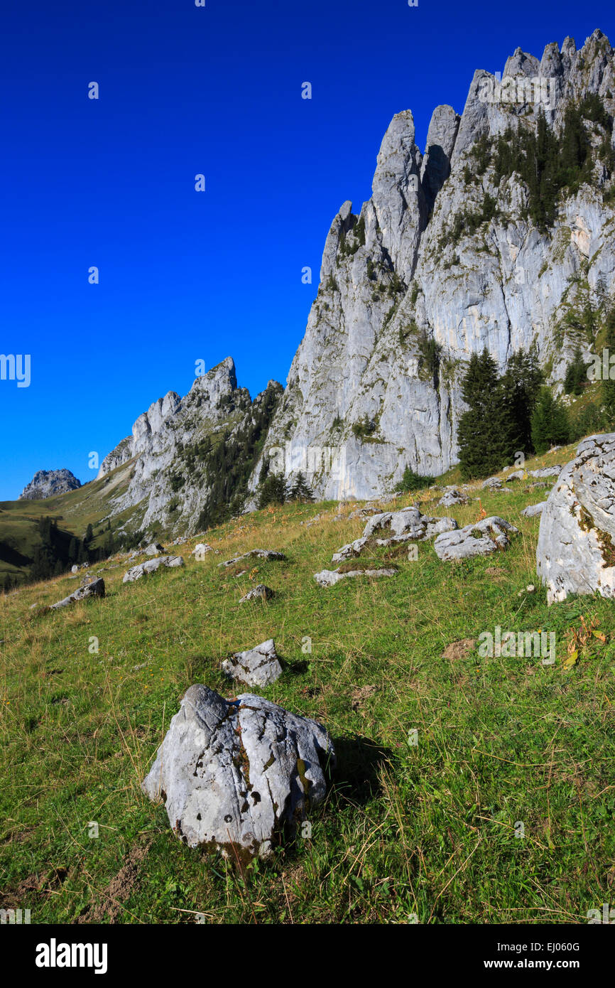 Alps, View, Jaun pass, mountain, mountain panorama, mountains, mountain ...