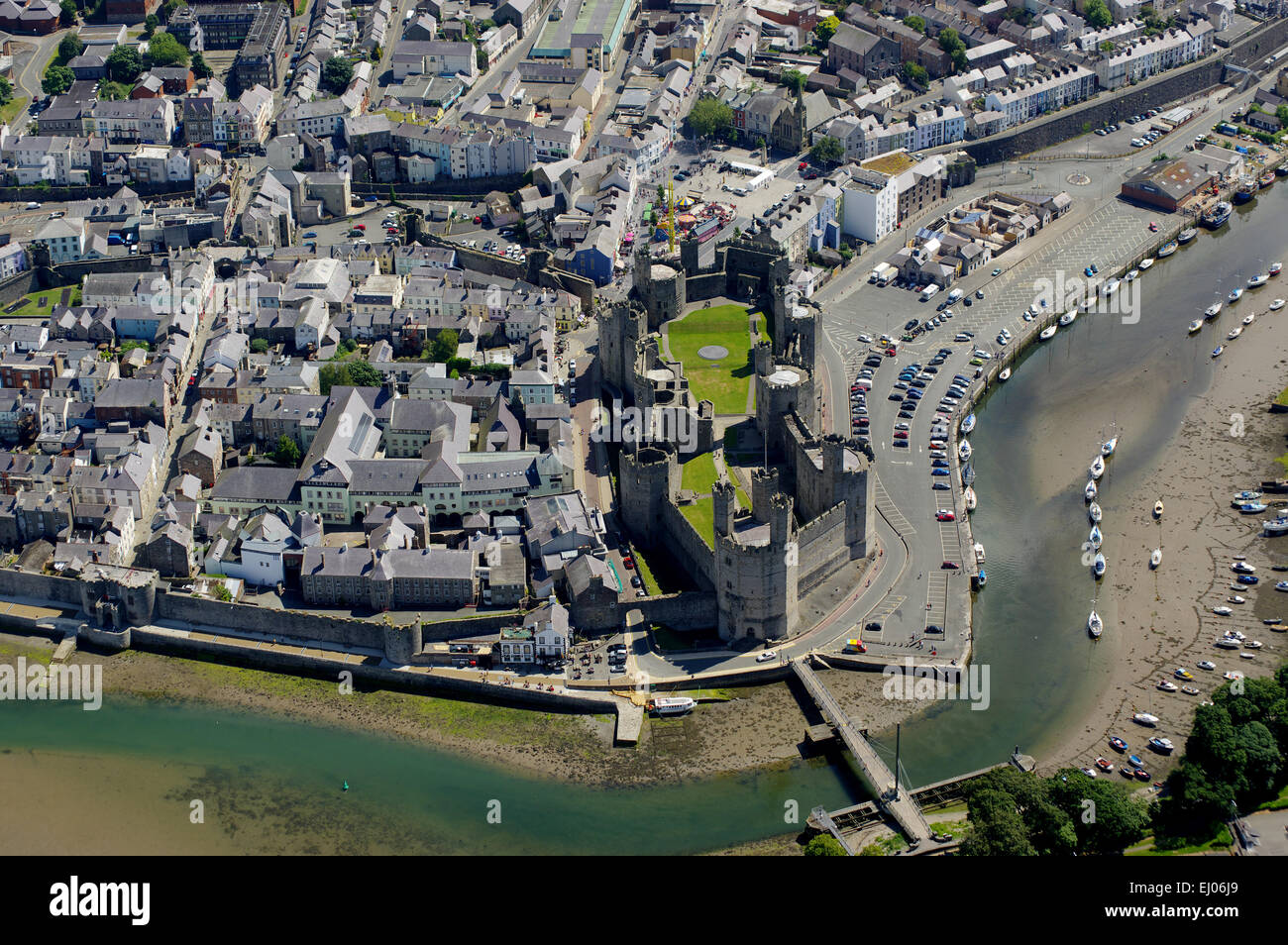Aerial, Caernarfon Castle, Gwynedd;,North Wales Stock Photo - Alamy