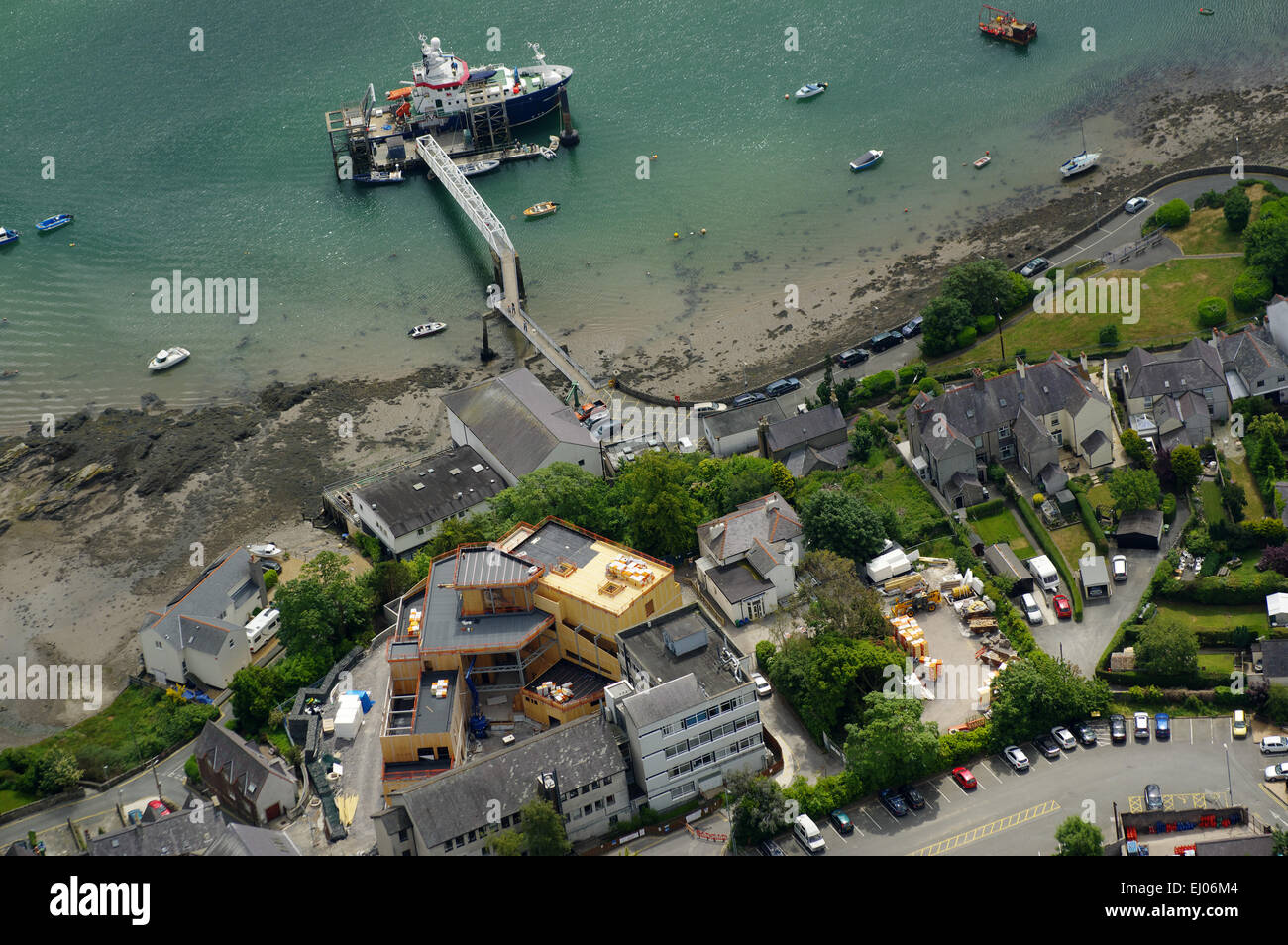 Aerial, Menai Bridge, Village, Menai Strait, Ocean Research Ship ...