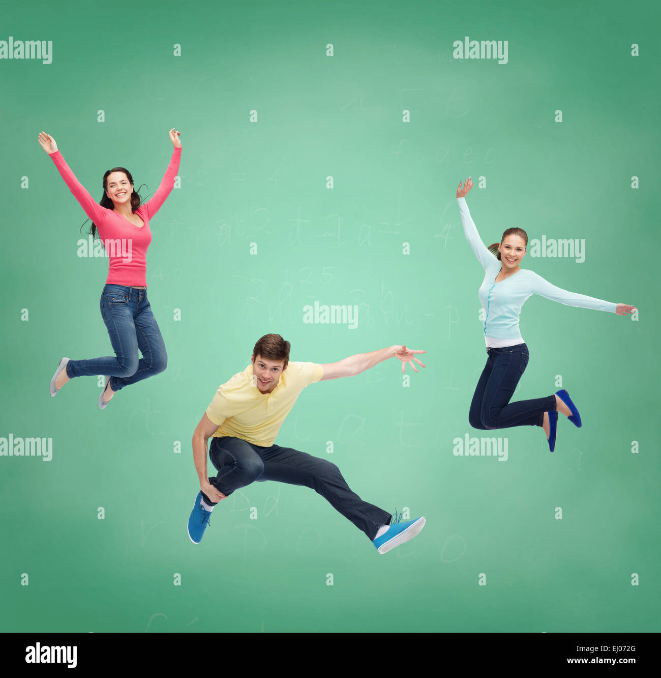 group of smiling teenagers jumping in air Stock Photo - Alamy