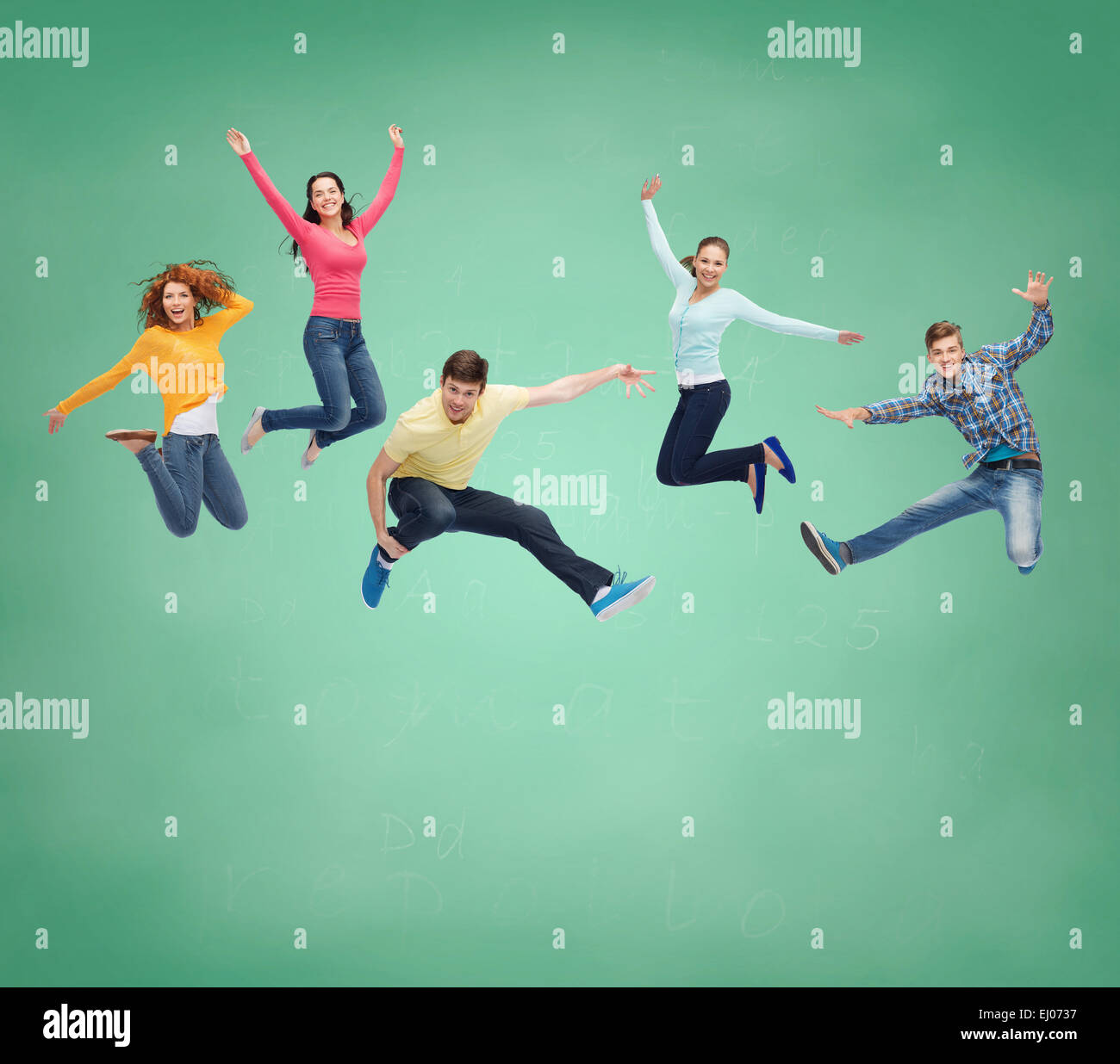 group of smiling teenagers jumping in air Stock Photo - Alamy