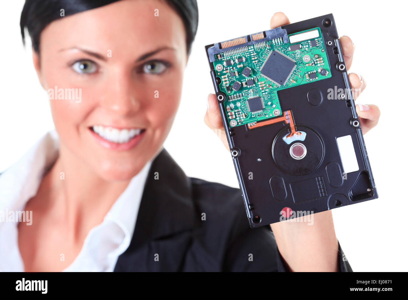 Our new software. Woman holding compact disc Stock Photo - Alamy