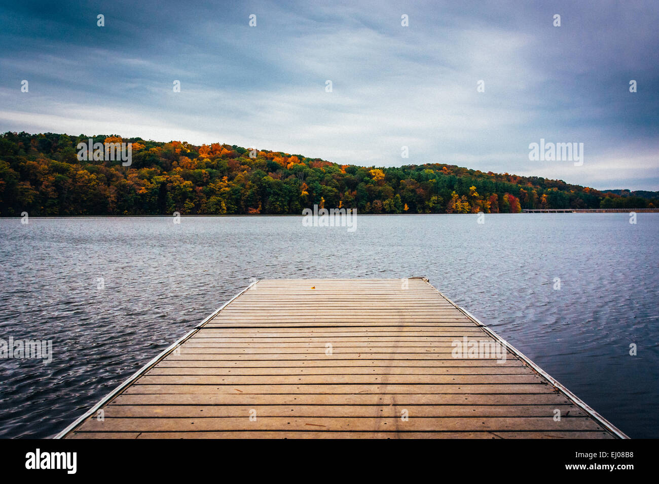Small boat dock on the shore of Lake Williams, near York, Pennsylvania ...