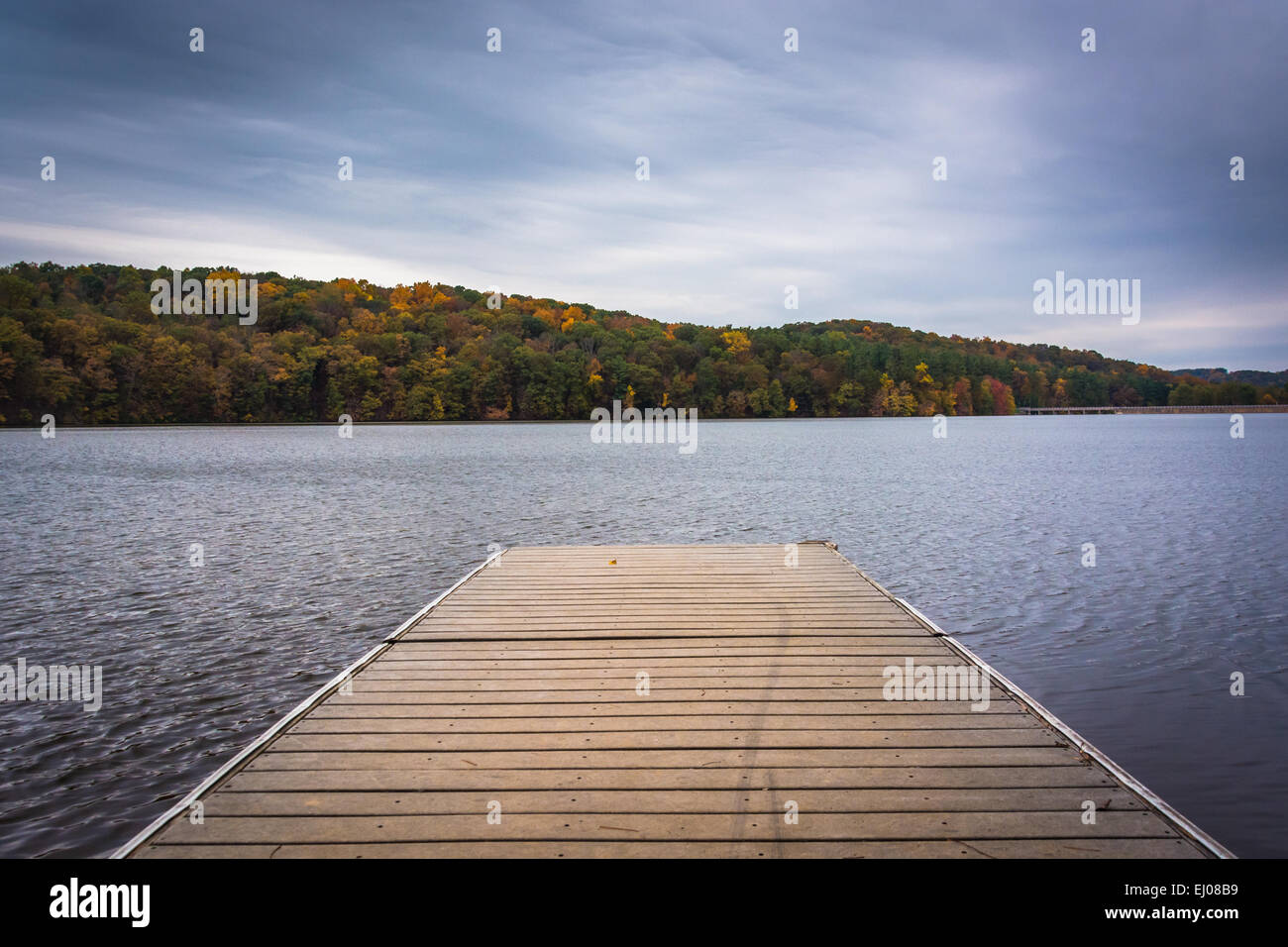 Small boat dock on the shore of Lake Williams, near York, Pennsylvania ...