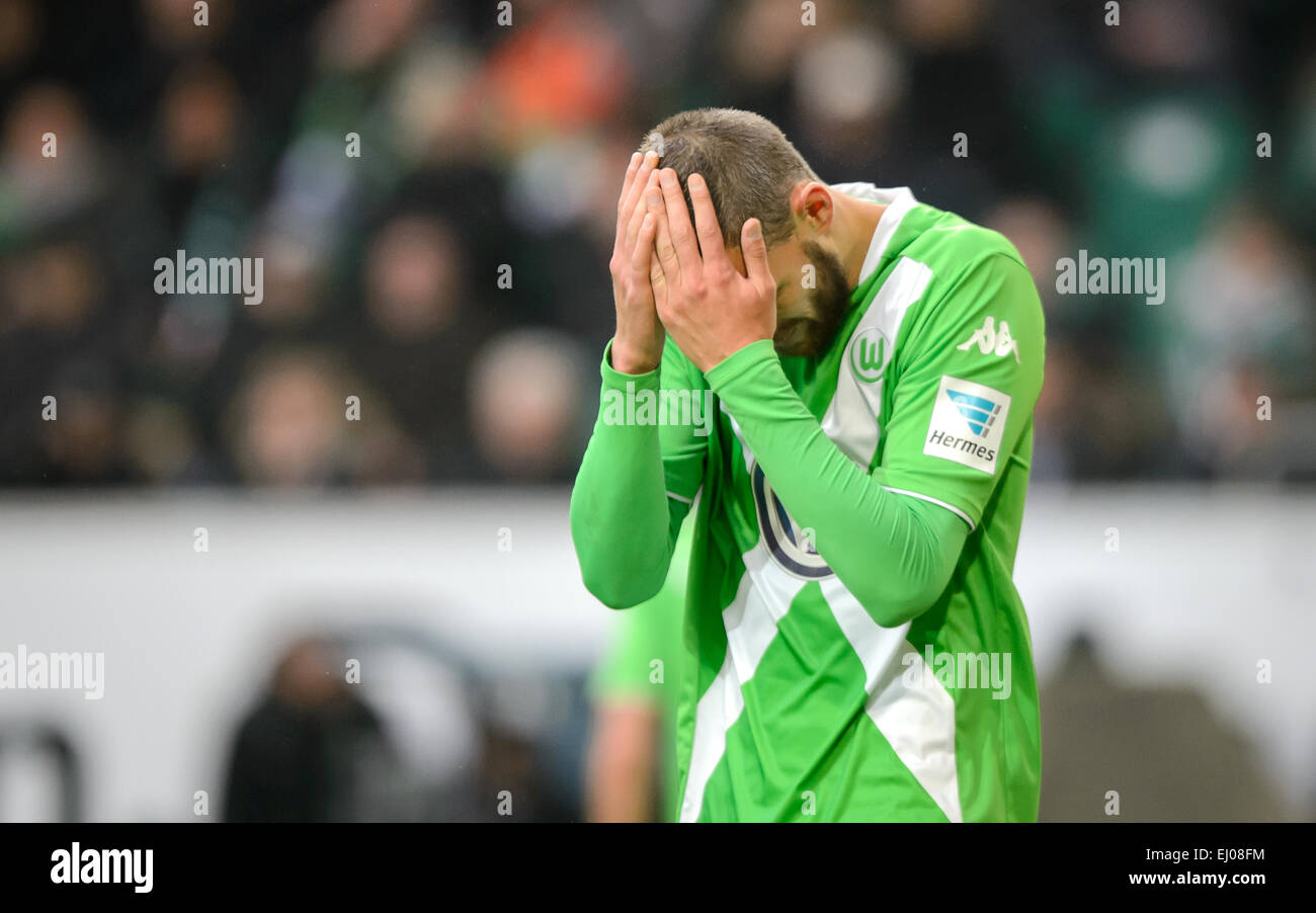 Wolfsburg, Germany. 15th Mar, 2015. Wolfsburg's Bas Dost reacts during ...