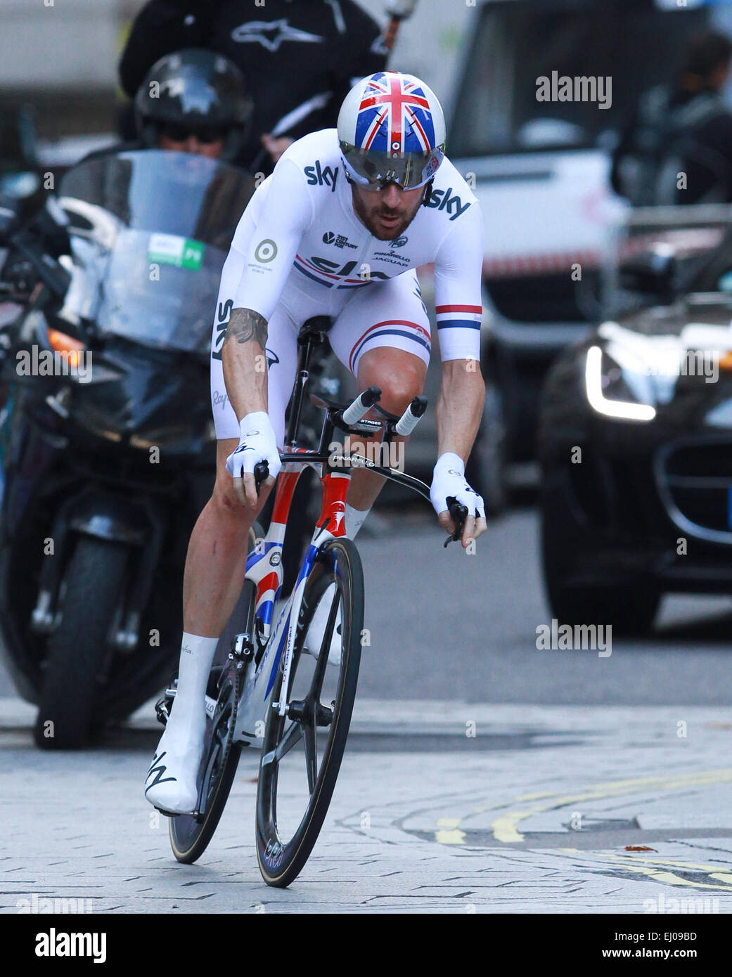 Bradley Wiggins of Great Britain competes in the time trial on stage 8a ...