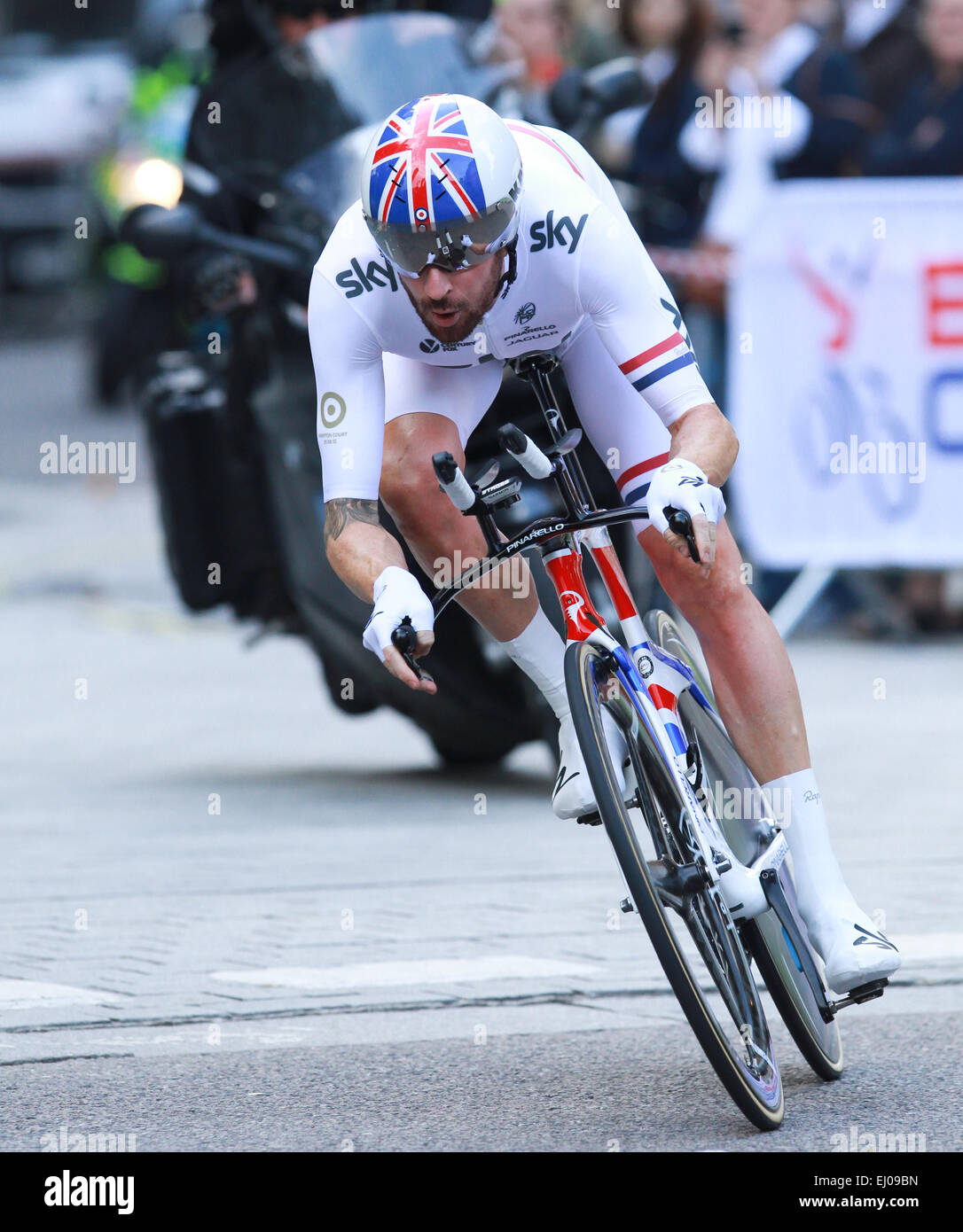 Bradley Wiggins of Great Britain competes in the time trial on stage 8a ...