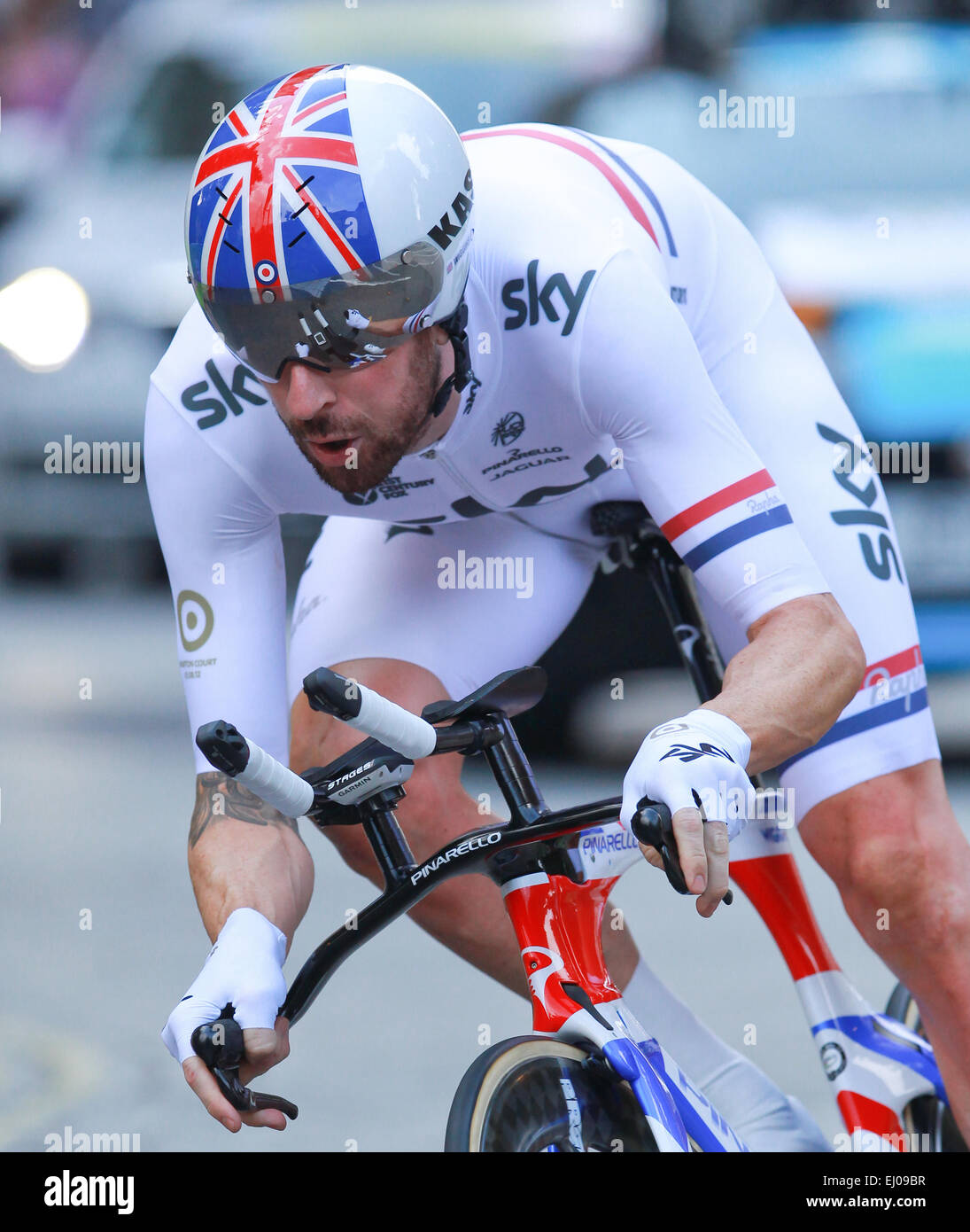 Bradley Wiggins of Great Britain competes in the time trial on stage 8a ...