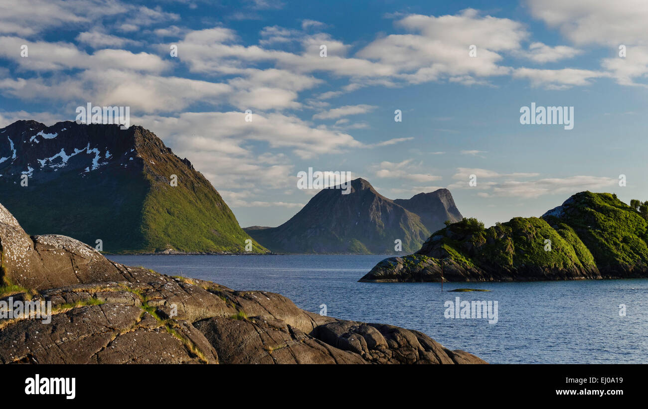 Mountain, rock coast, rock, granite, Hamn, Hamn i Senja, sky, island ...