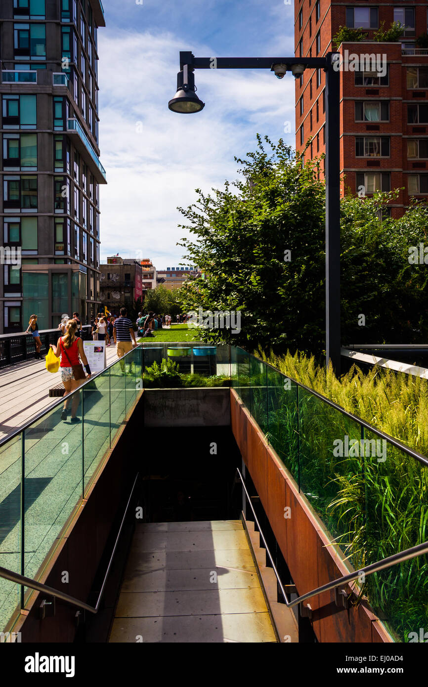 Staircase to the street at The High Line, in Manhattan, New York Stock ...