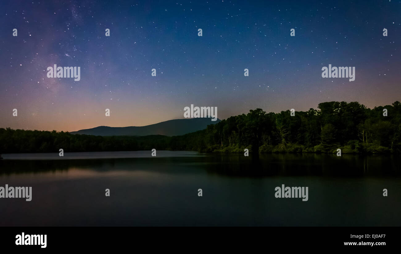 Stars over Julian Price Lake at night, along the Blue Ridge Parkway in ...