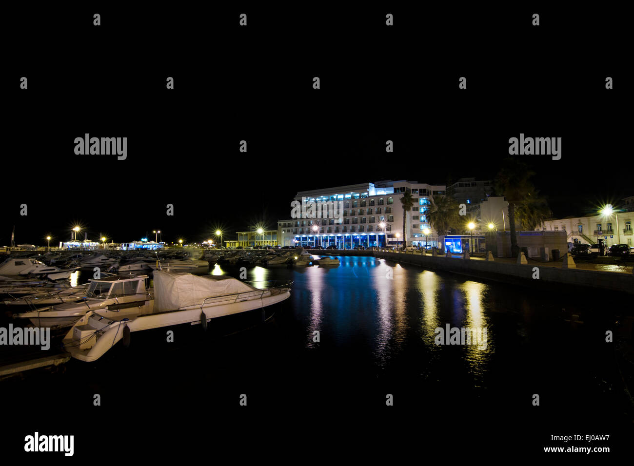 Marina of Faro, Portugal at night Stock Photo - Alamy
