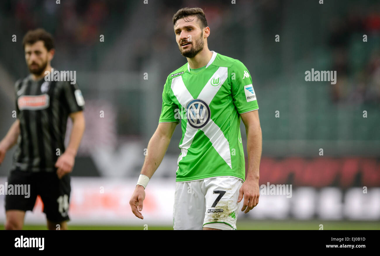 Wolfsburg's Daniel Caligiuri reacts during the Bundesliga soccer match ...