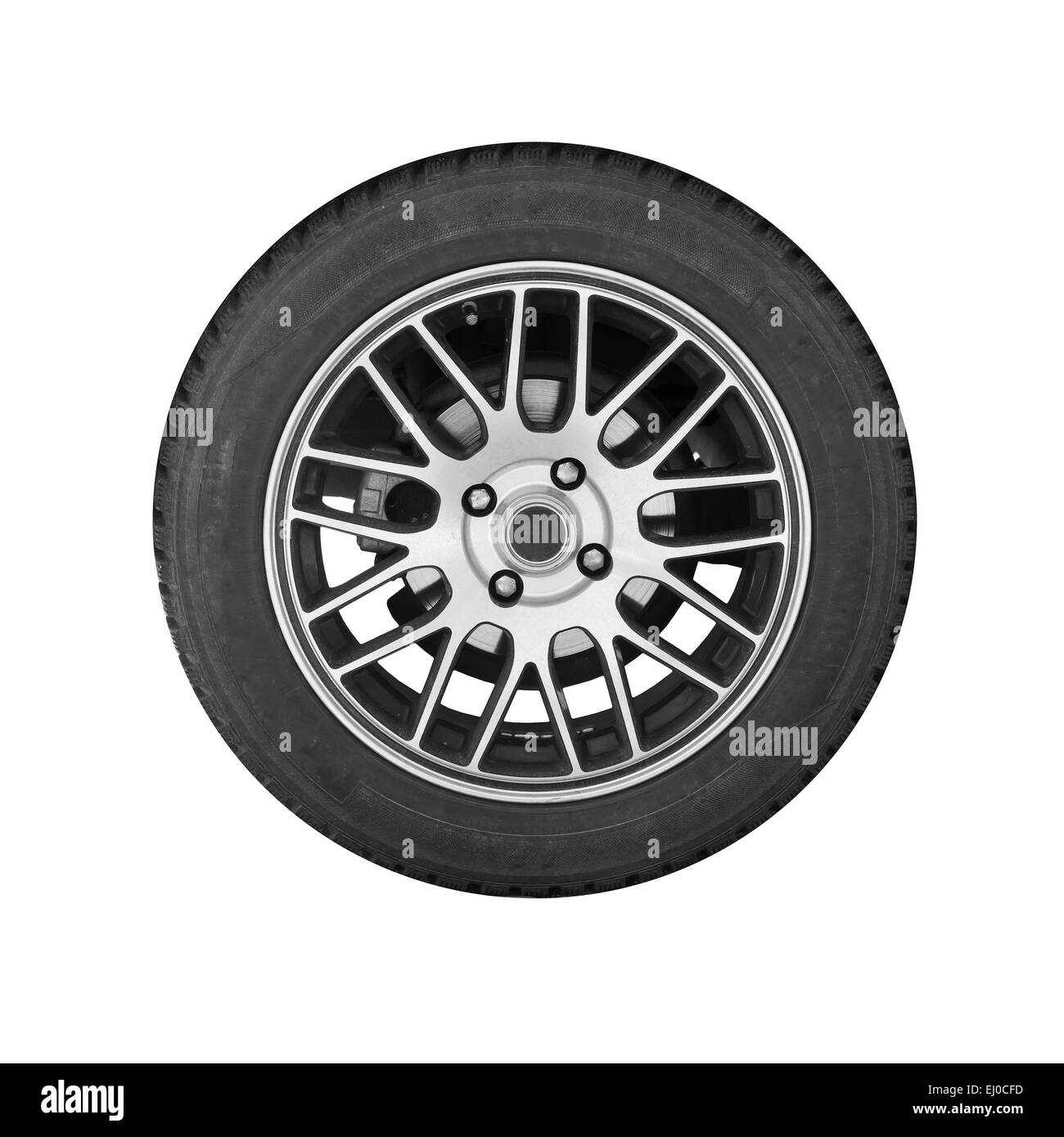 Modern automotive wheel on steel disc isolated on white background ...