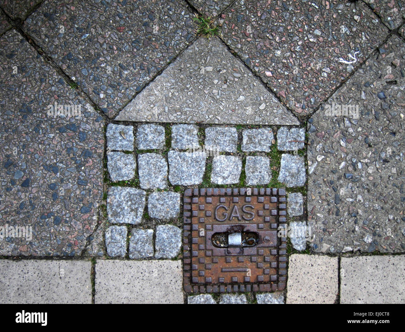 Ground, paving, tiles, Gas, lid, gas pipe, metal Stock Photo - Alamy