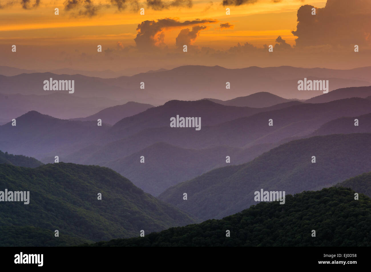 Sunset over the Appalachian Mountains from Caney Fork Overlook on the ...