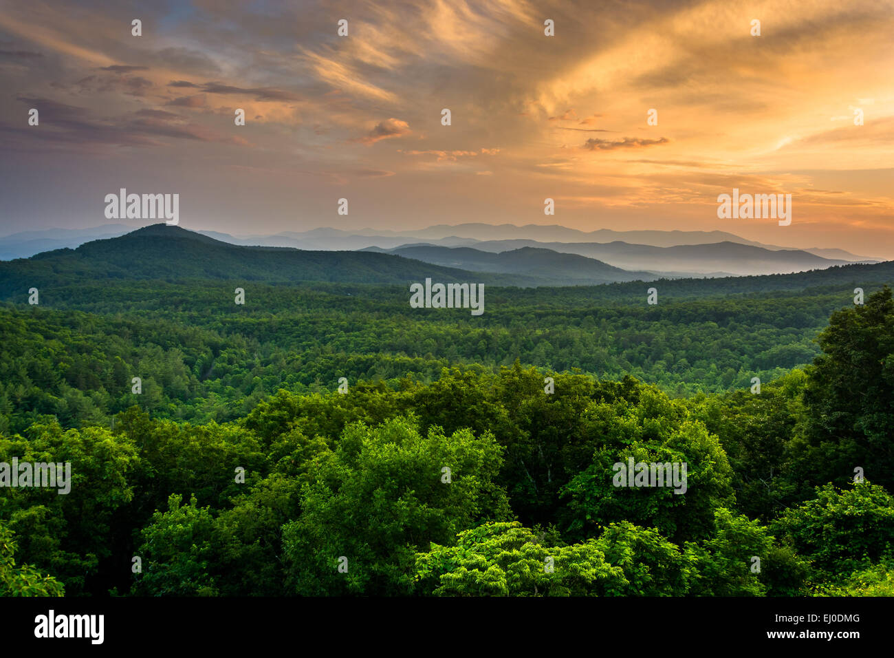 The Appalachian Mountains at sunset, seen from the Blue Ridge Parkway ...