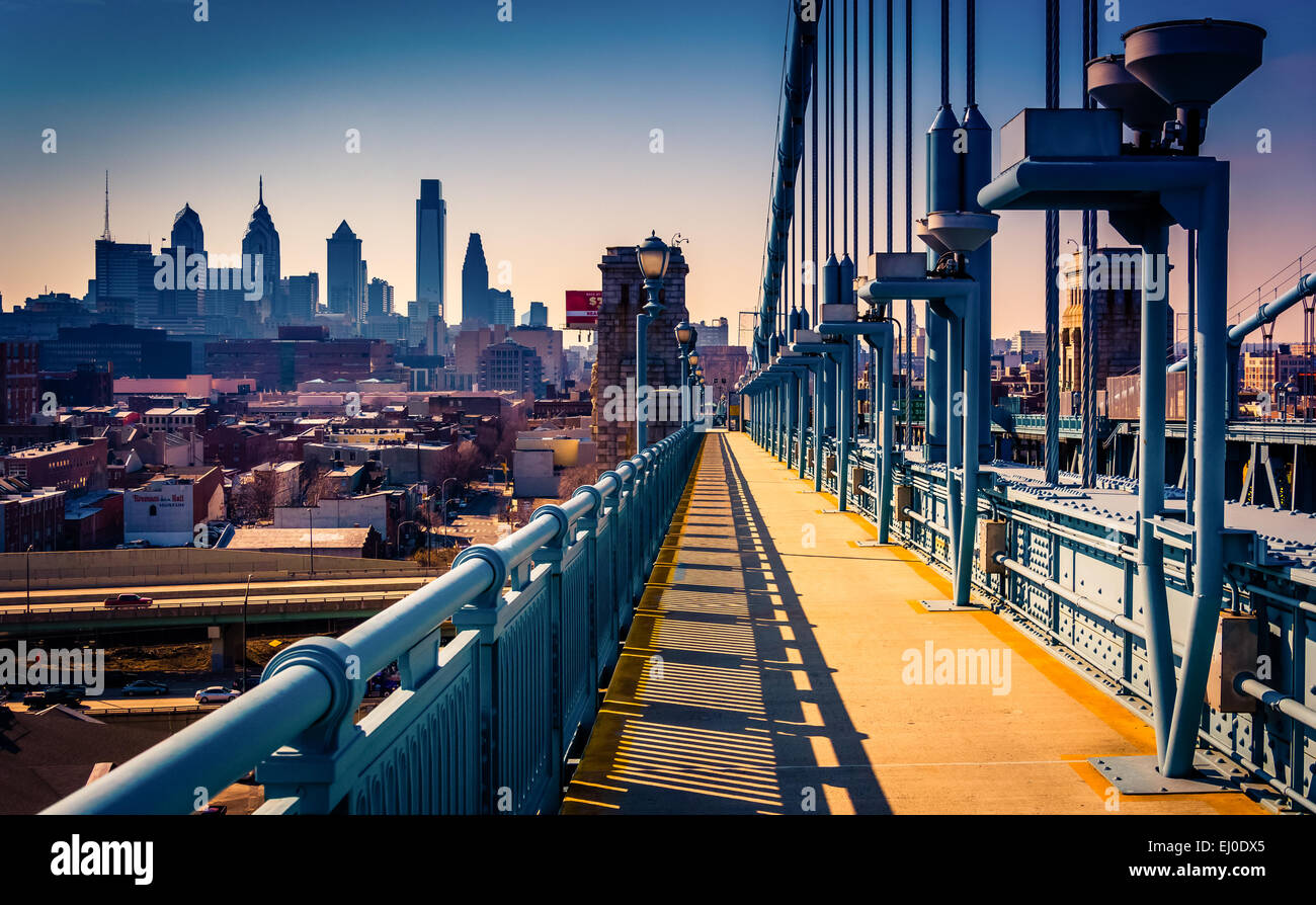 The Ben Franklin Bridge Walkway and skyline, in Philadelphia ...