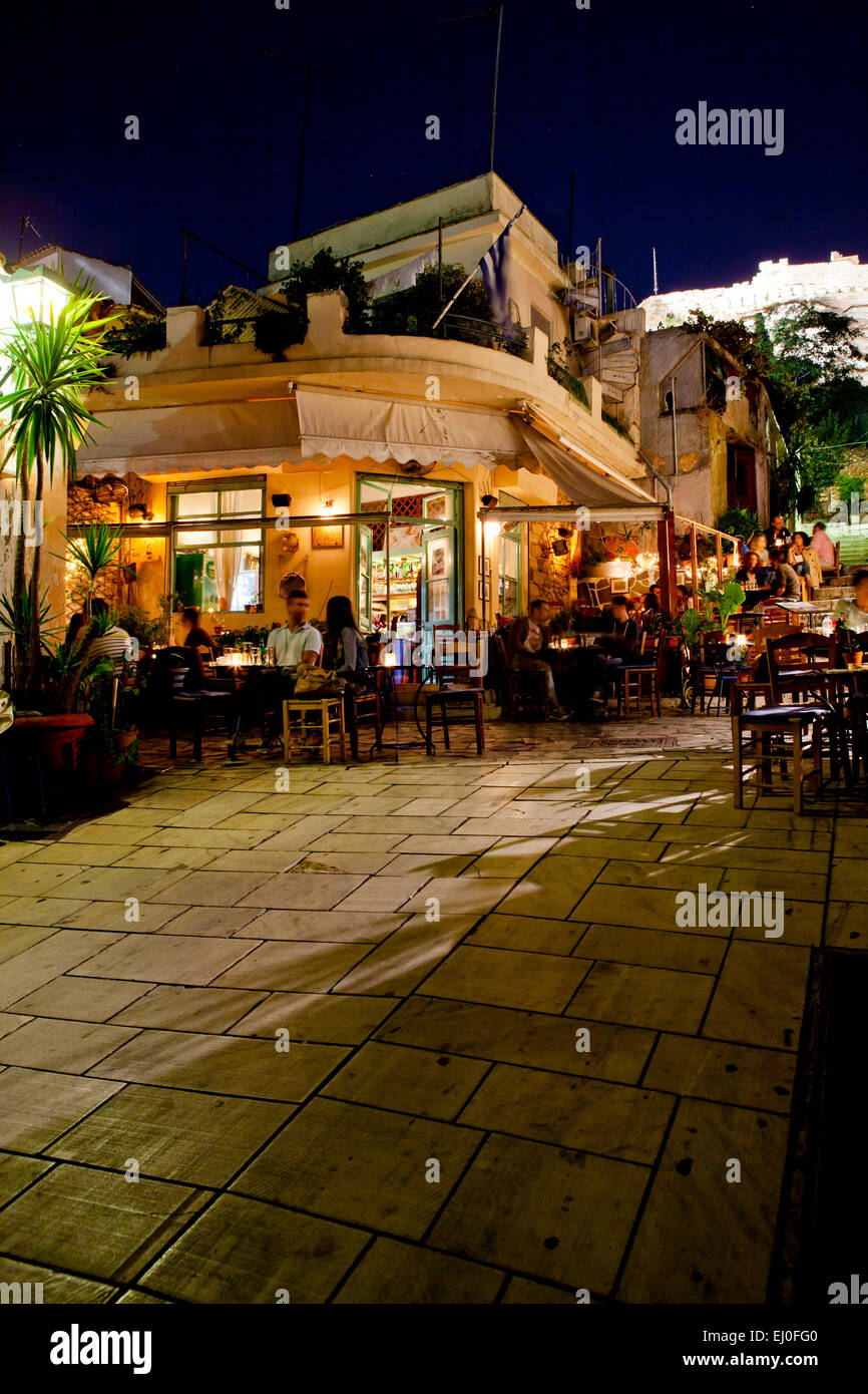 Plaka Street Cafe at night in Athens, Greece Stock Photo - Alamy
