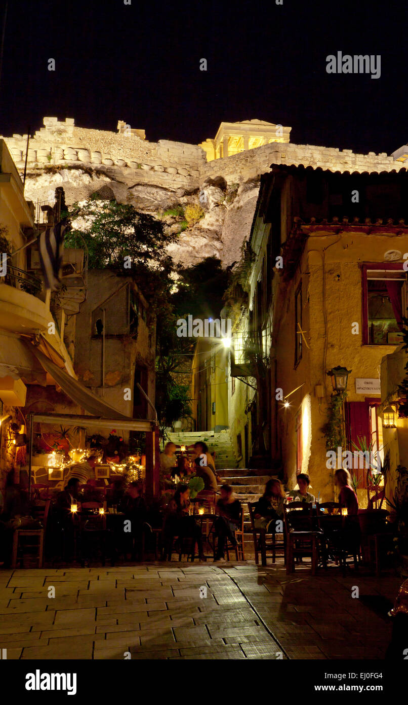 Plaka Street Cafe at night in Athens, Greece Stock Photo - Alamy