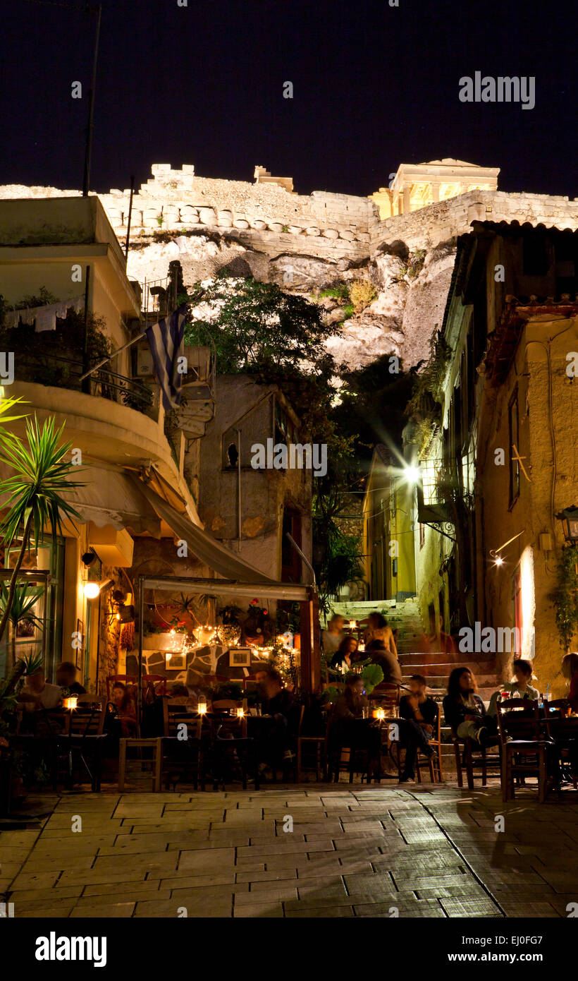 Plaka Street Cafe at night in Athens, Greece Stock Photo - Alamy