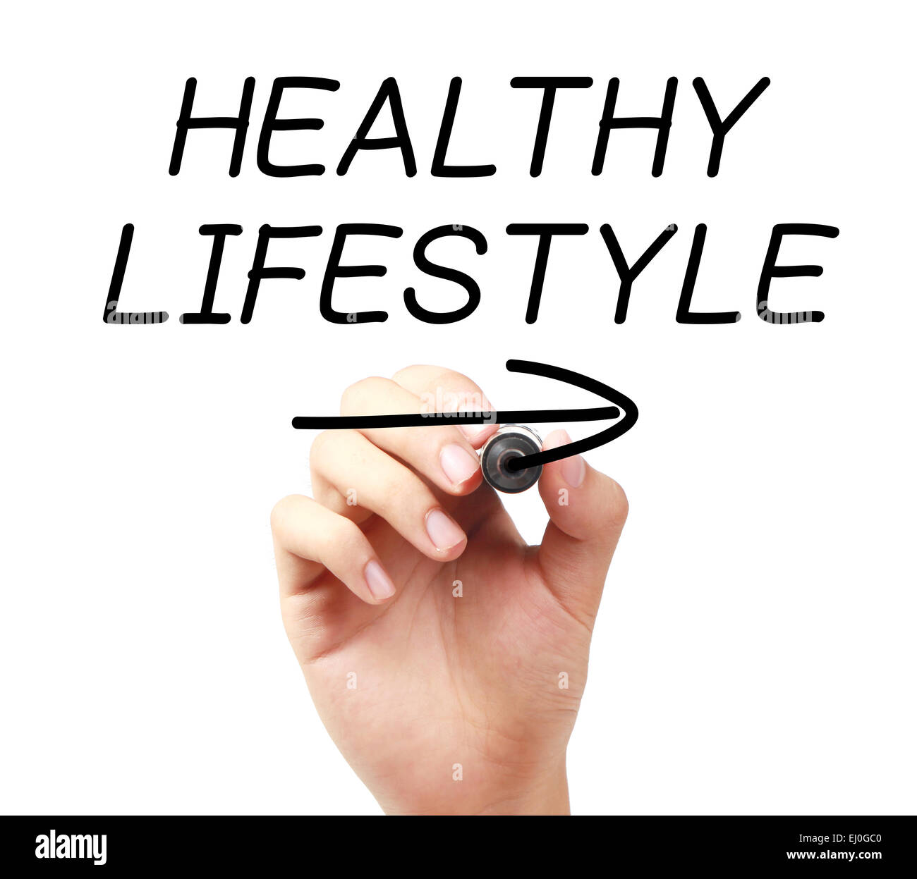 Hand writing Healthy Lifestyle with black marker on transparent wipe ...