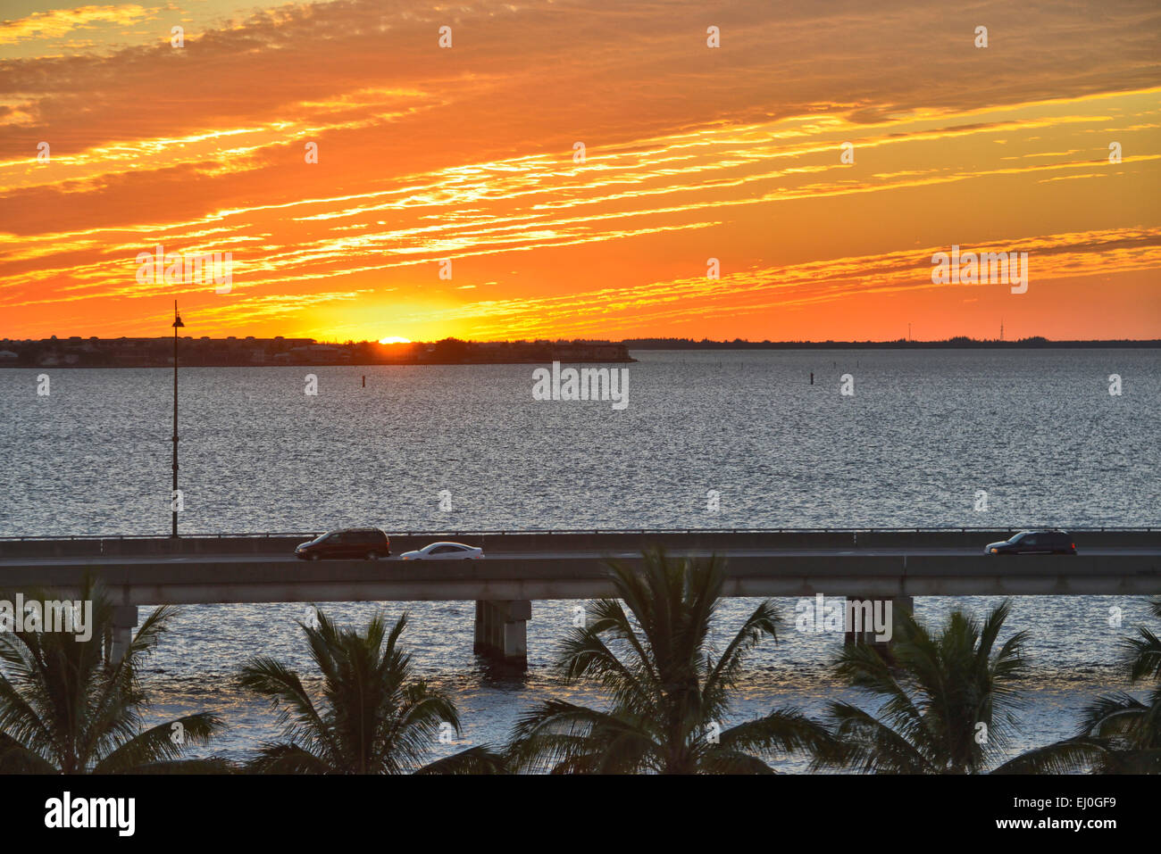 USA, Florida, Charlotte County, Punta Gorda, sunset over Peace River at ...