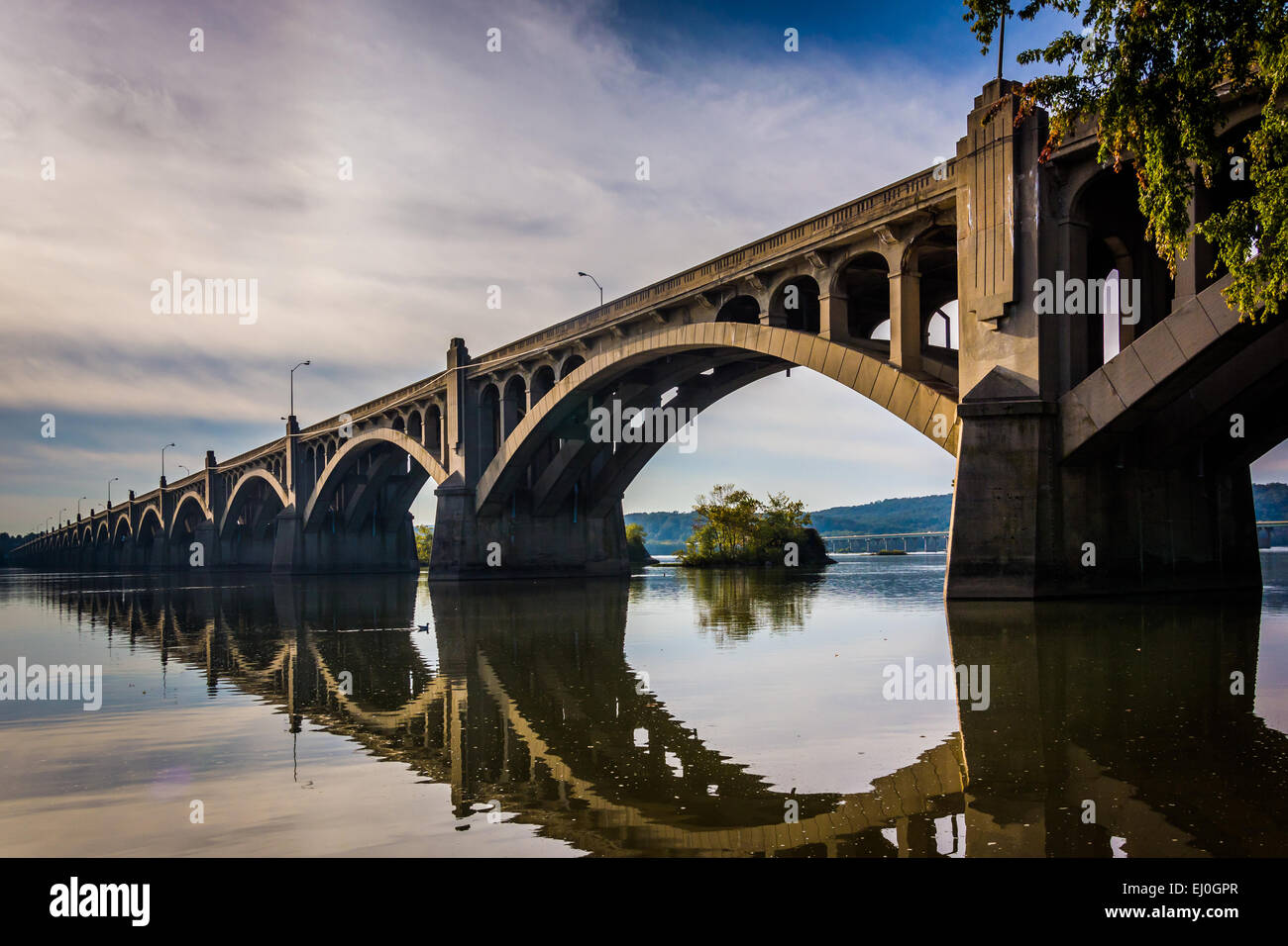 The Veterans Memorial Bridge reflecting in the Susquehanna River, in ...