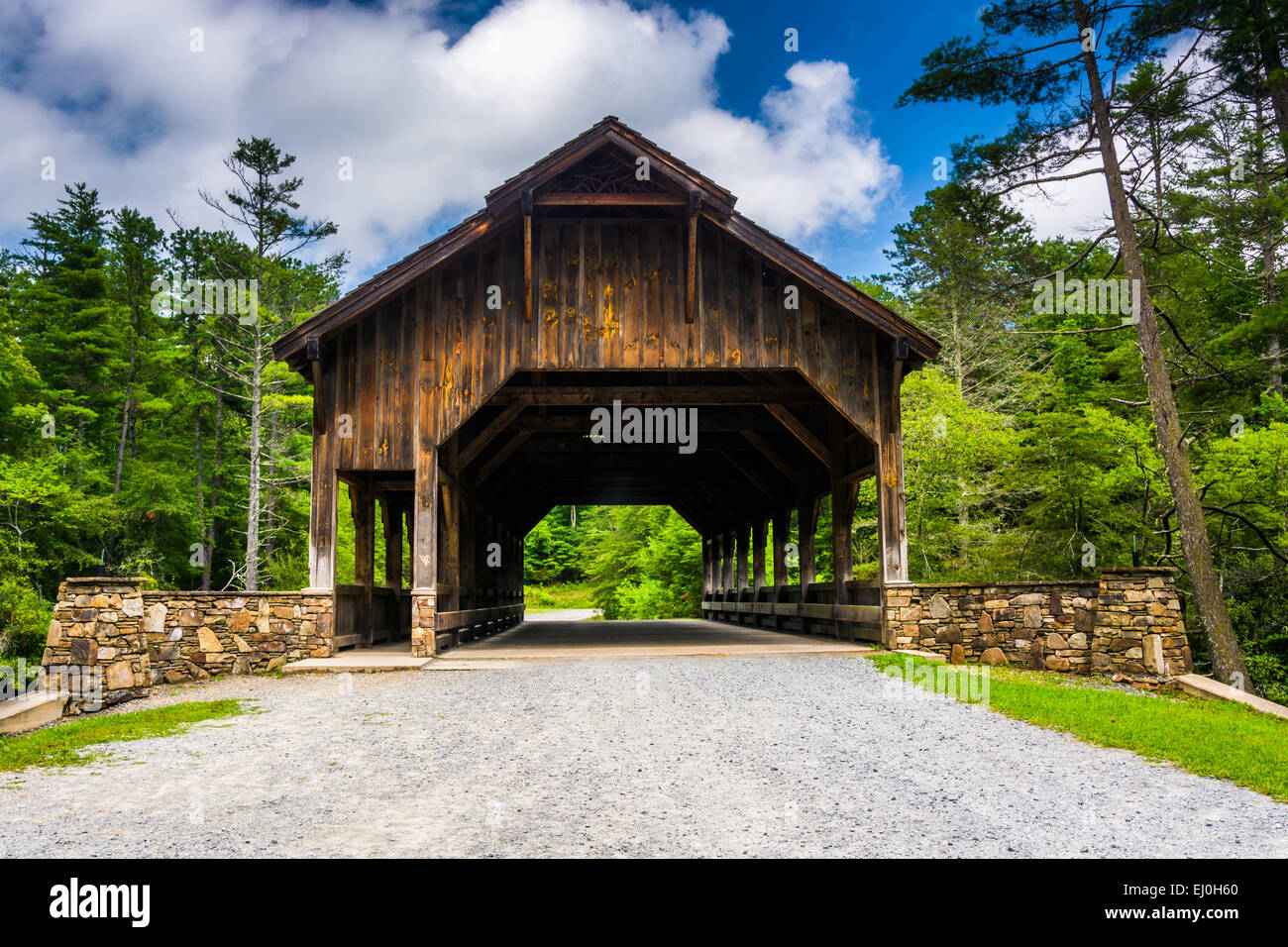 The covered bridge above High Falls, in Dupont State Forest, North ...