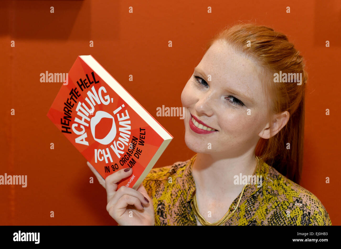 Leipzig, Germany. 14th Mar, 2015. Author Henriette Hell who was promoting her book "Achtung, ich ...