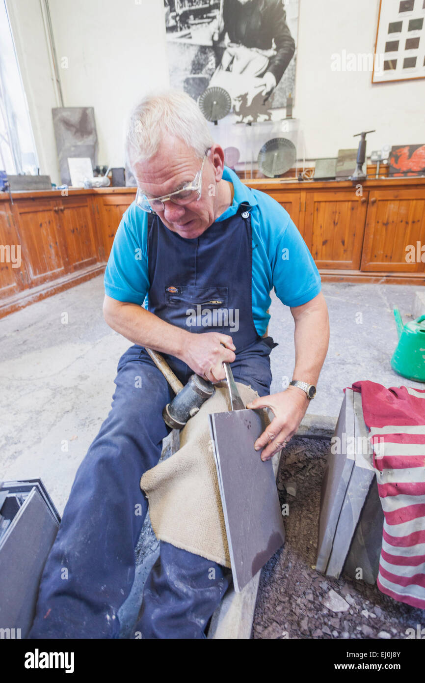 Wales, Gyynedd, Llanberis, The National Slate Museum, Slate Splitting ...