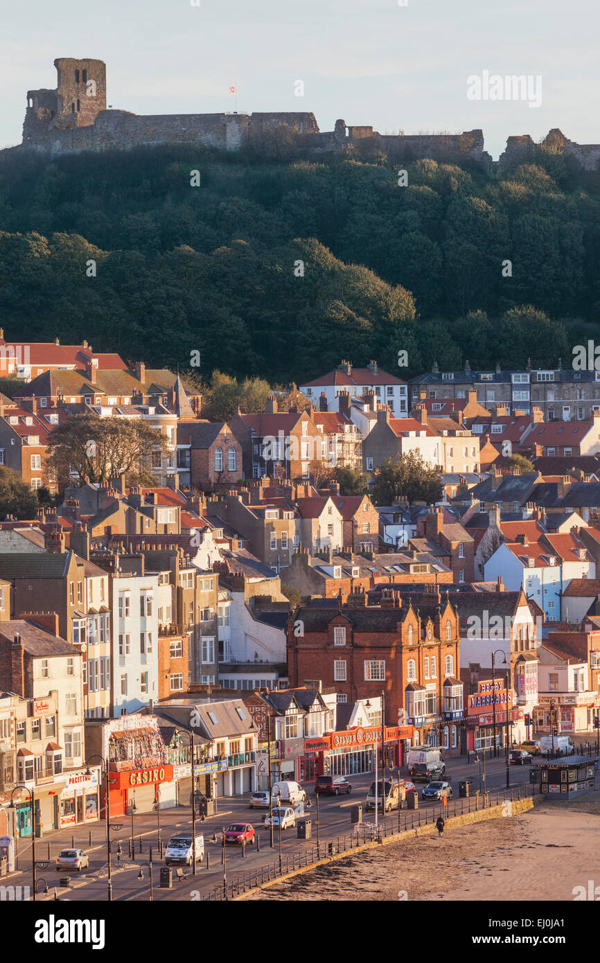 England, Yorkshire, Scarborough, Town Skyline and Castle Stock Photo ...