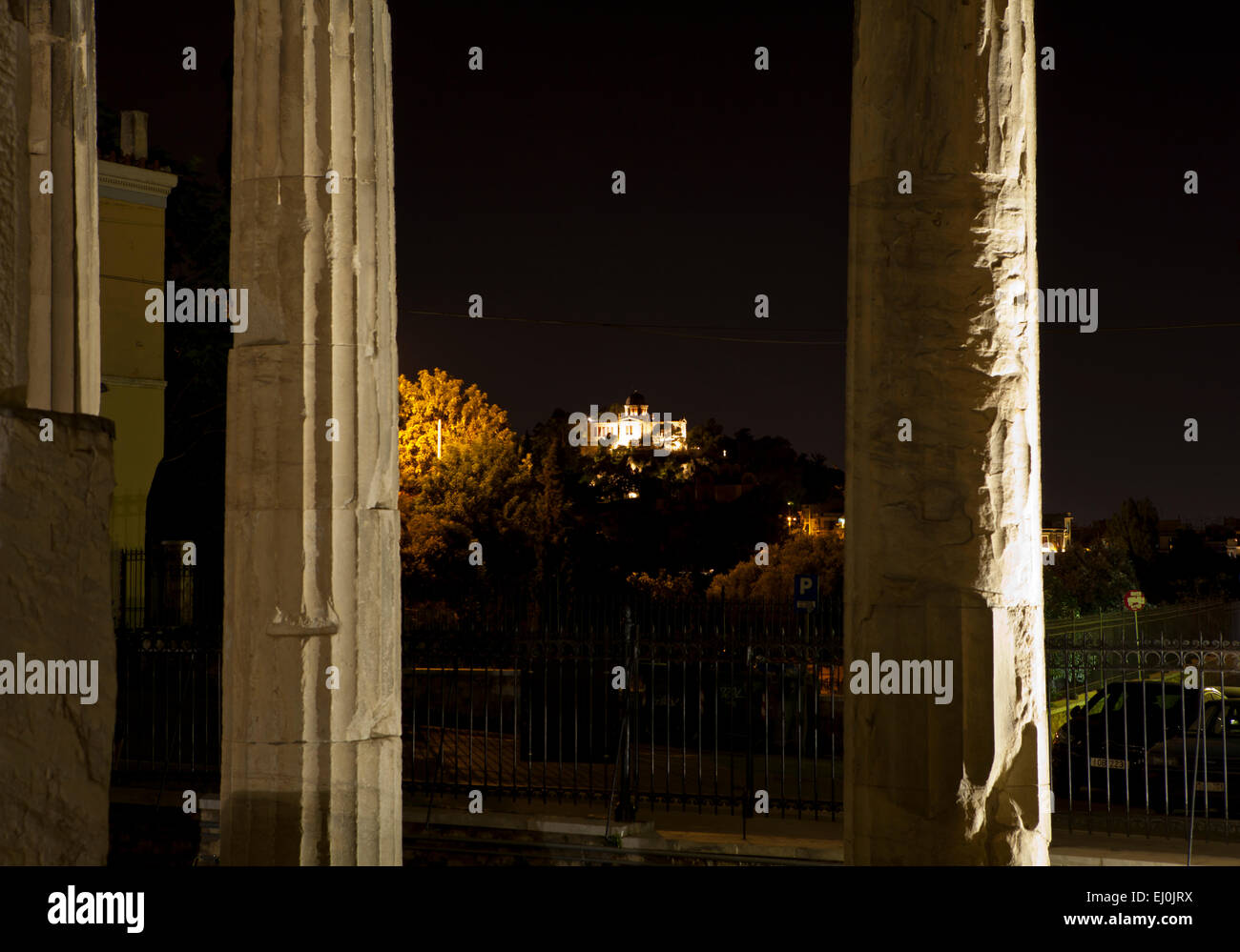 The west Gate of the Roman Agora with the The National Observatory of ...