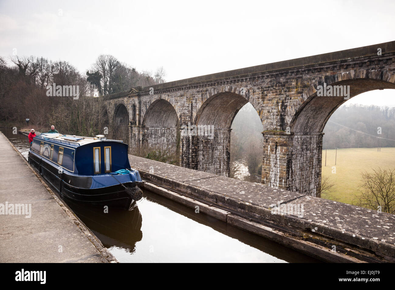 The Chirk Aqueduct (Llangollen Canal) and Viaduct crossing the Ceiriog ...