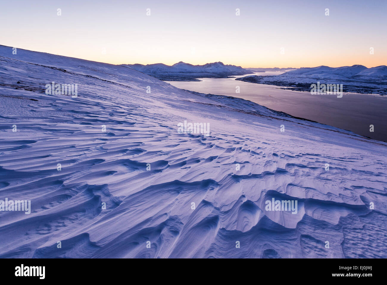 Snow plains by a fjord near Tromso, Norway Stock Photo - Alamy