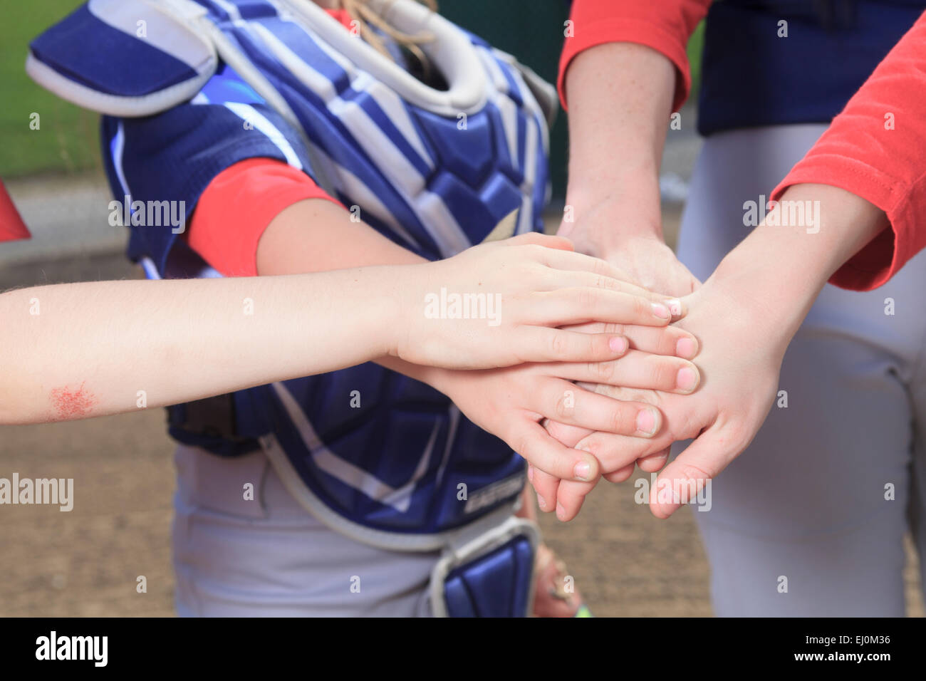 A baseball team puting hand together Stock Photo - Alamy