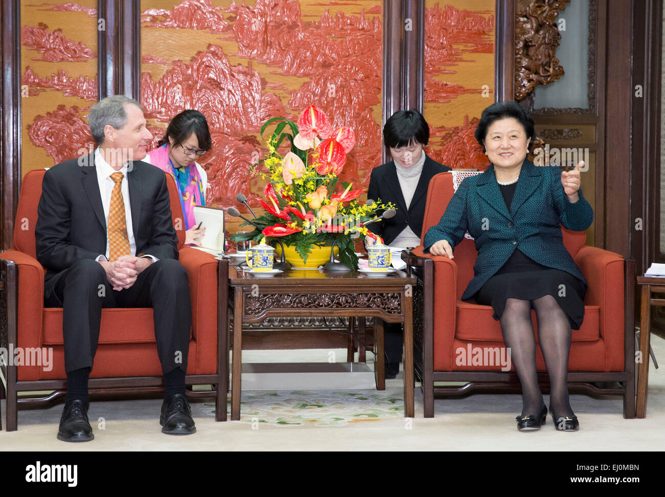 Beijing, China. 19th Mar, 2015. Chinese Vice Premier Liu Yandong (R ...