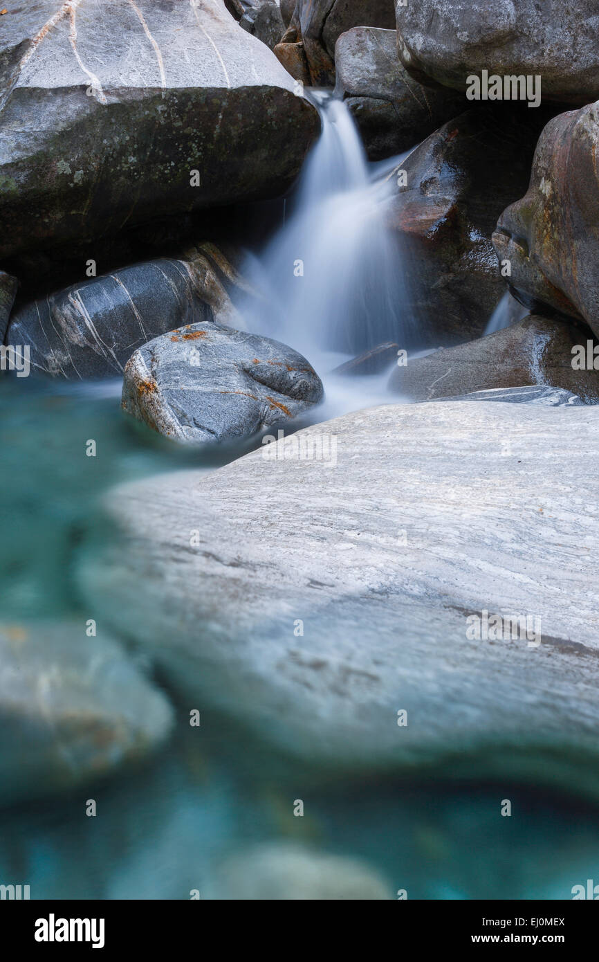 Cliff, rock, river, flow, Verzasca, riverbed, cascade, cascades ...