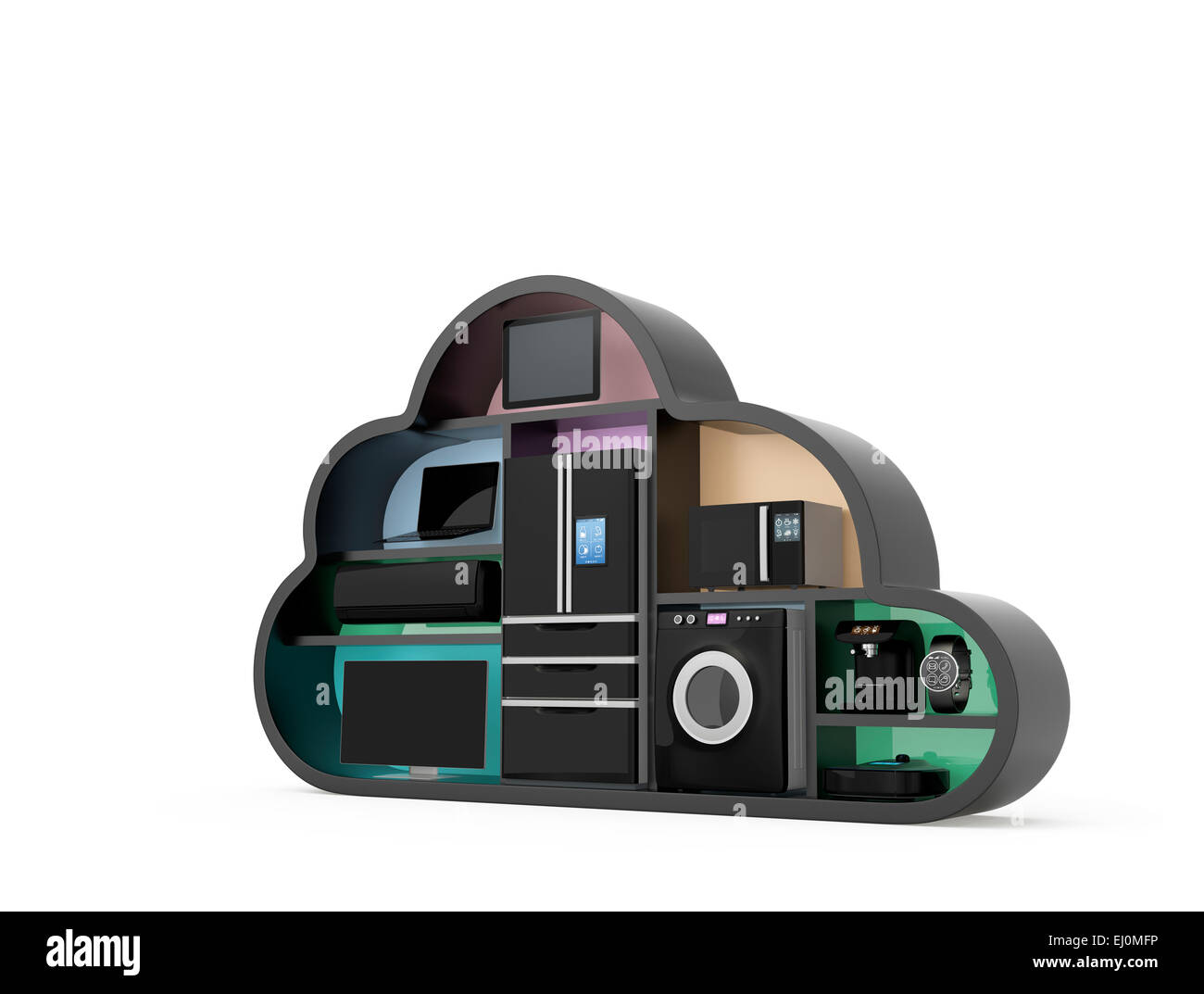 Black smart appliances with touch panel in cloud shape container ...