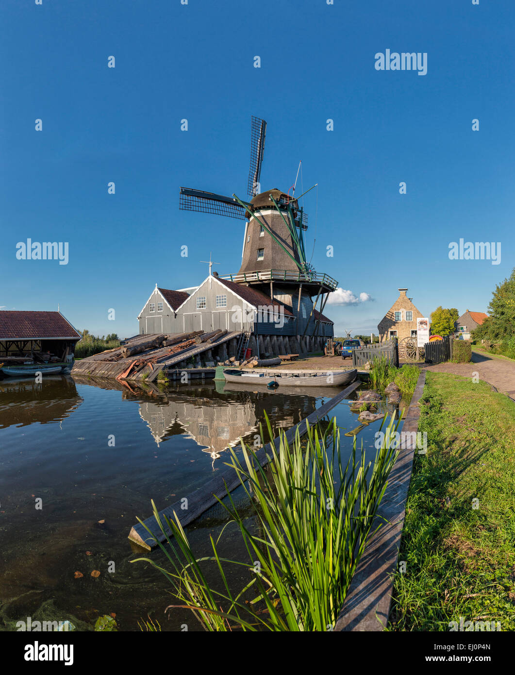 Netherlands, Holland, Europe, IJlst, Friesland, windmill, water, summer ...