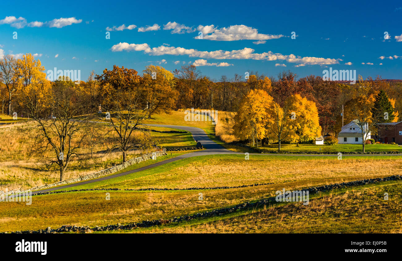 View of battlefields and autumn color in Gettysburg, Pennsylvania Stock ...
