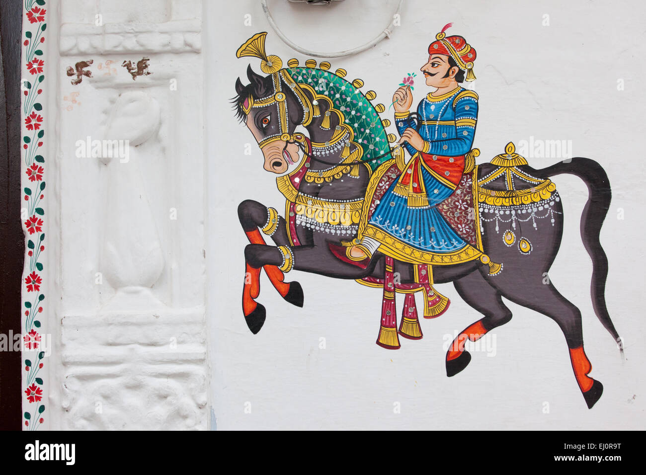 Closeup of traditional wall art painted in Rajasthanit style captured ...