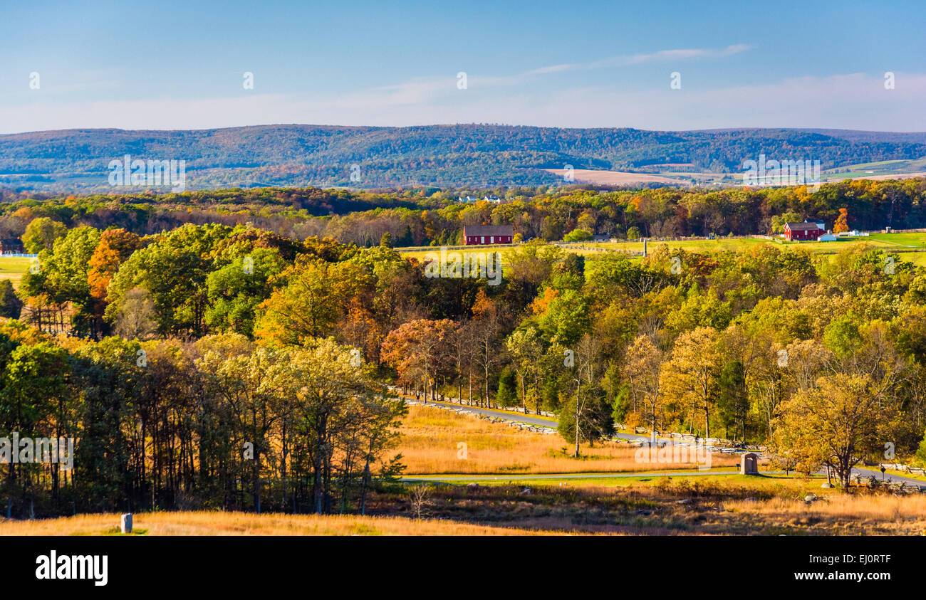 View of hills and battlefields in Gettysburg, Pennsylvania Stock Photo ...