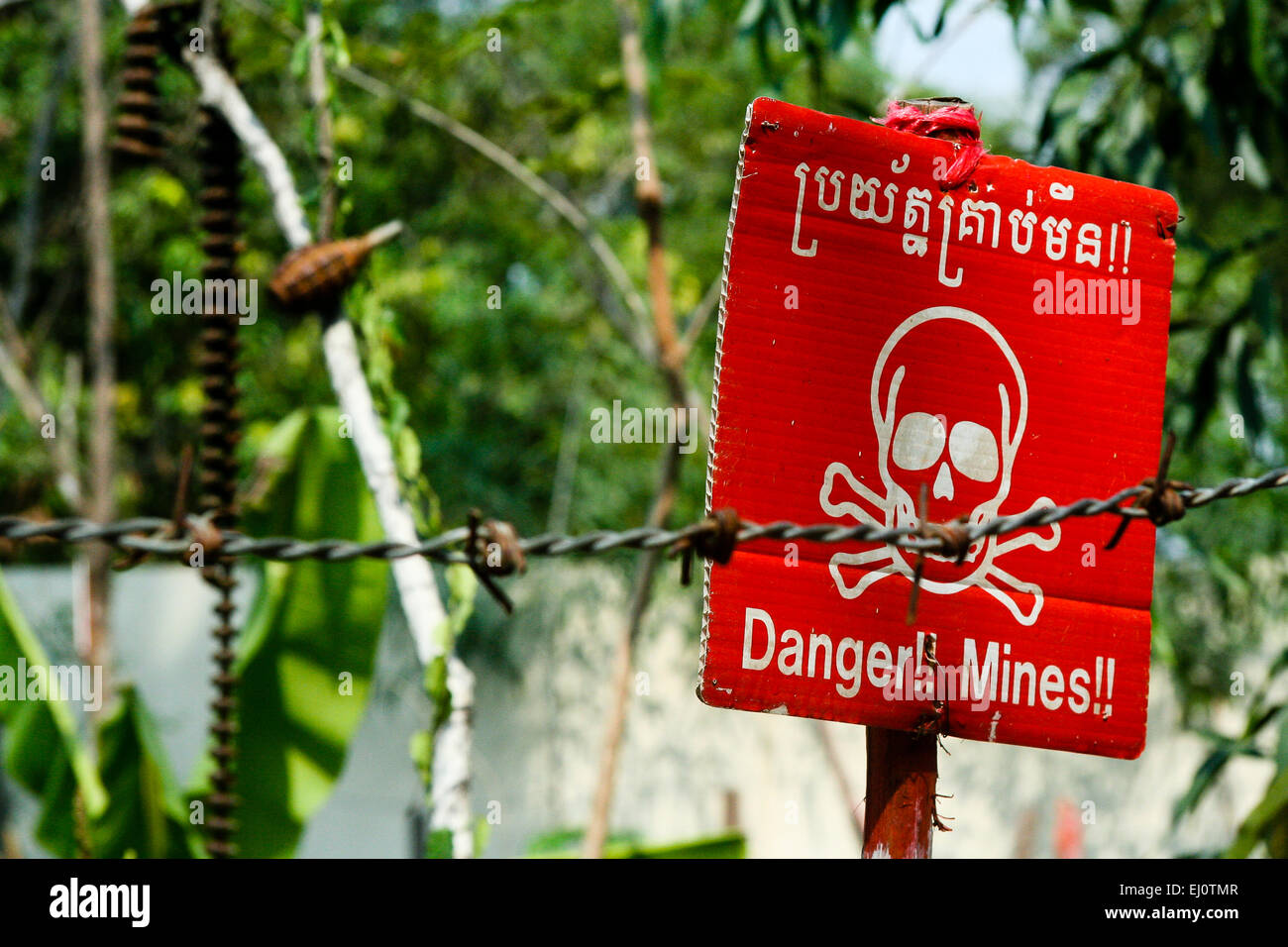 SIEM REAP, CAMBODIA Danger sign warning of mines at Cambodian Landmine ...