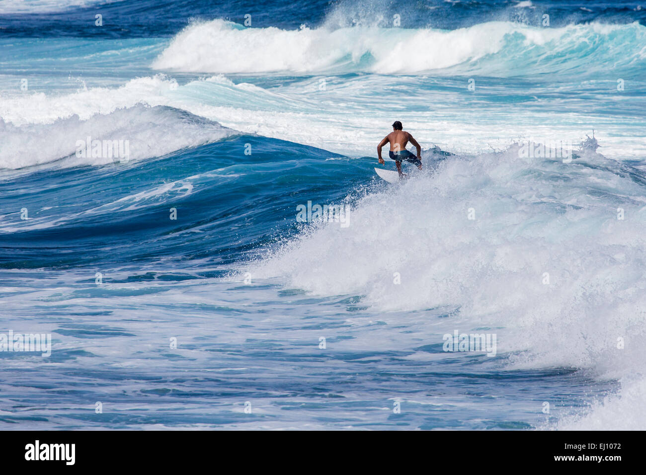 Extreme surfer riding giant ocean wave in Hawaii Stock Photo - Alamy